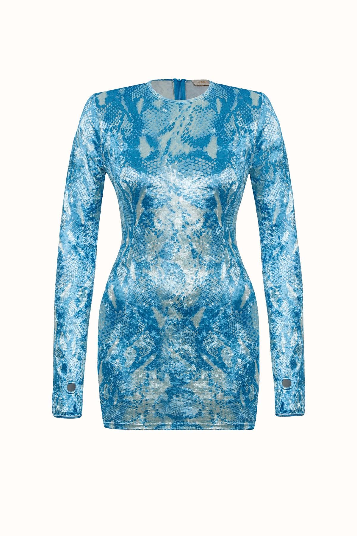 CRUELLA ELBİSE / MAVİ YILAN DESENLİ – NAIA | Shop Online